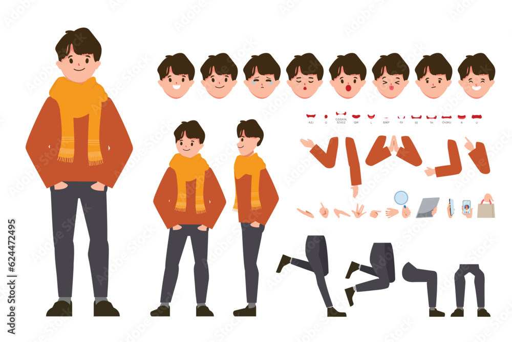 Cartoon character with businessman in casual wear for animation. Front ...