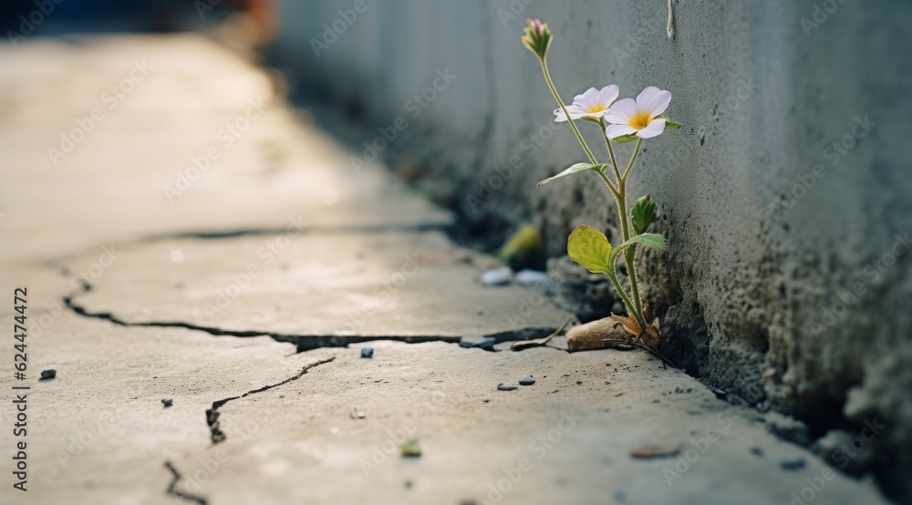 concrete step with a crack in it and out of the crack some soil foto de ...