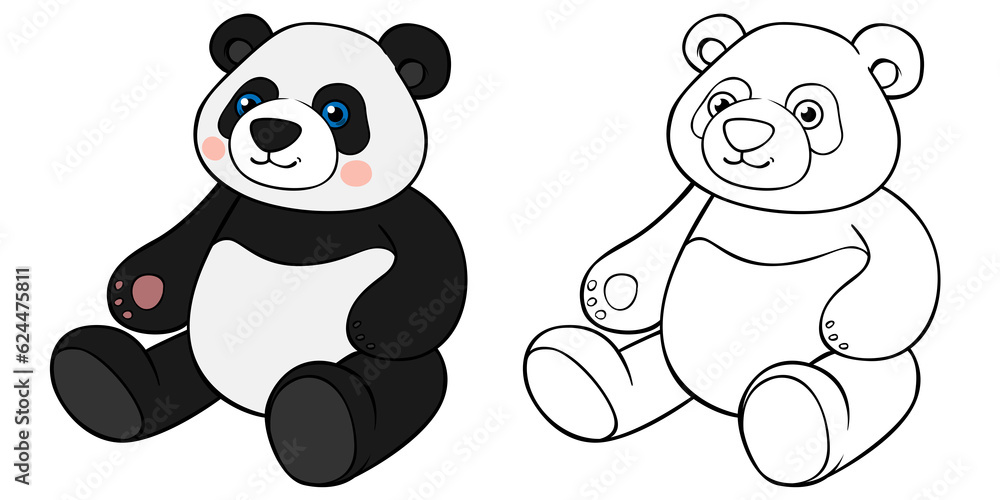 cartoon teddy bear panda character coloring on a transparent background ...