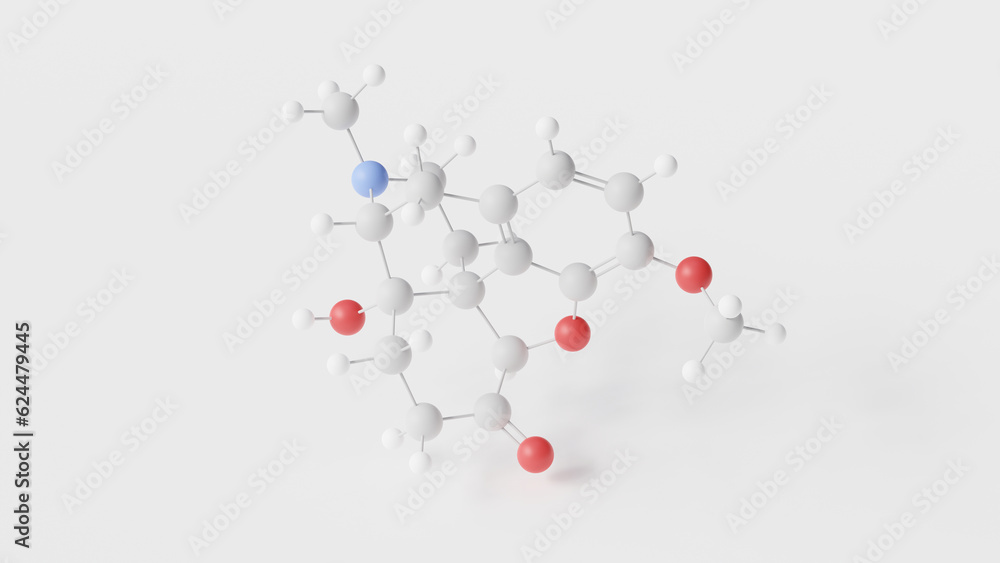 oxycodone molecule 3d, molecular structure, ball and stick model ...