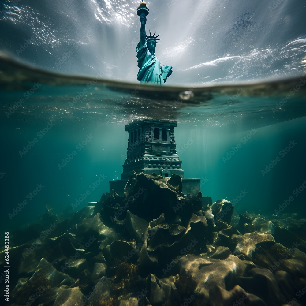 A haunting scene of New York City submerged underwater after ...