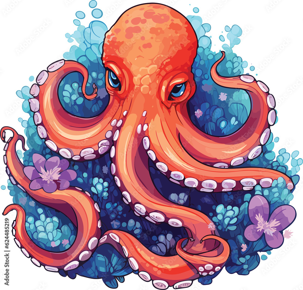 octopus red octopus cartoon character vector flat isolated on white ...