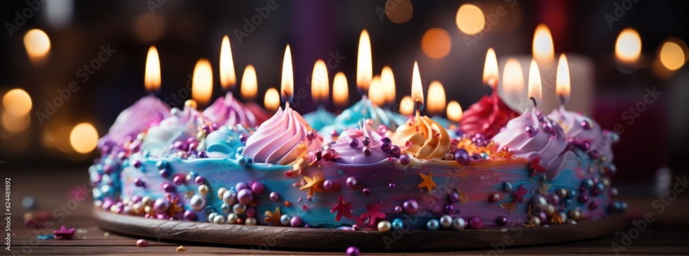birthday cake with many candles, background, screensaver, postcard ...
