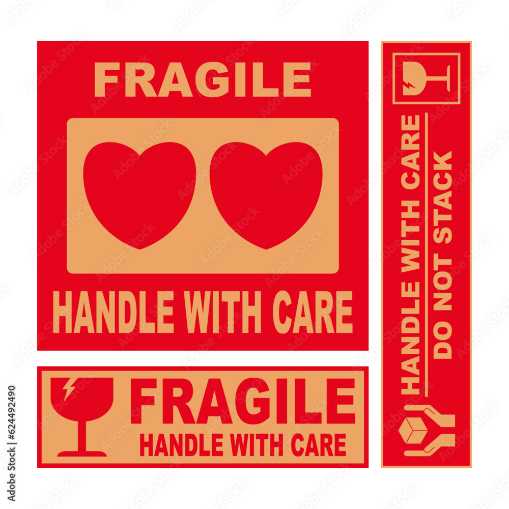 Fragile icon, handle with care sticker and poster for delivery service ...