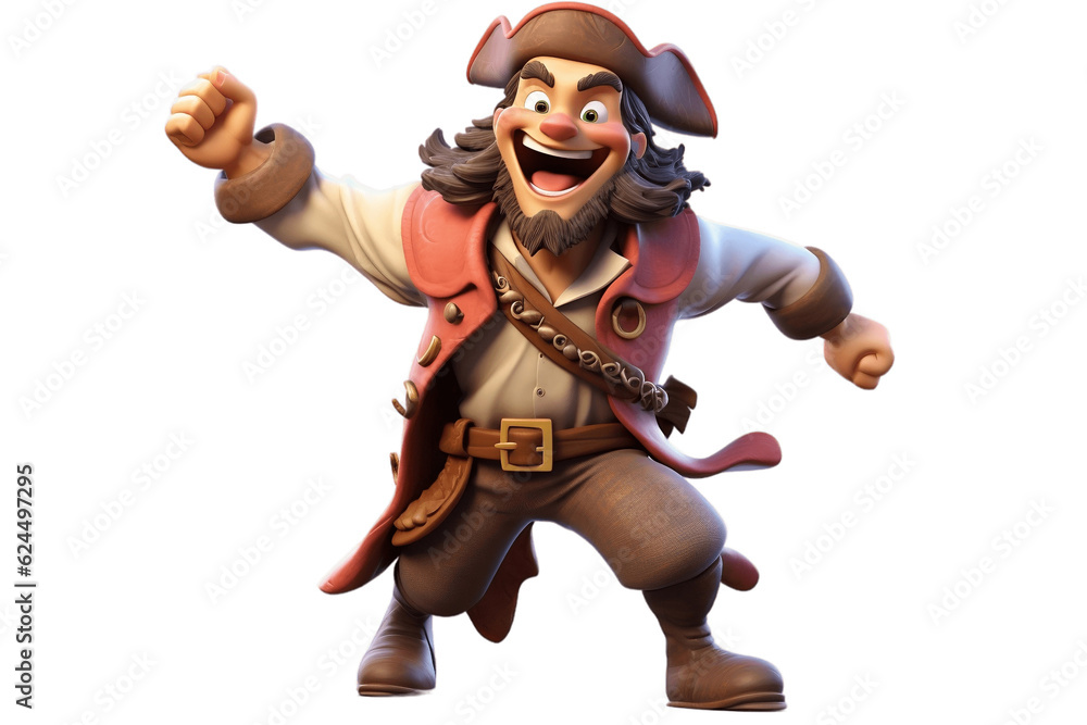 Playful Pirate 3D Cartoon Character on Transparent Background. AI Stock ...