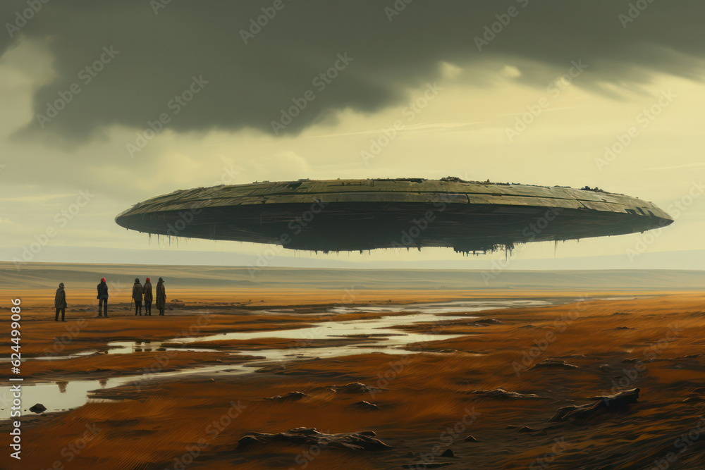 Captivating view of an alien spacecraft hovering above a pristine ...