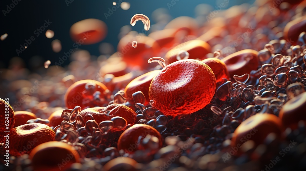 Red blood cells in human blood under a microscope. Generative AI Stock ...