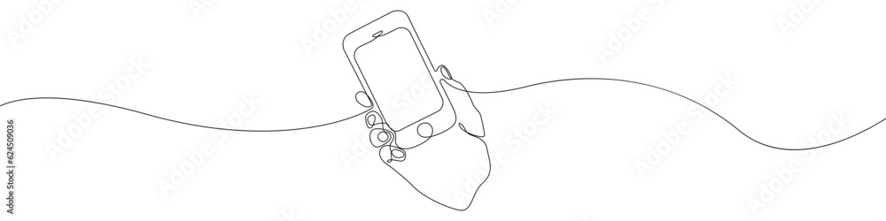 Smartphone in hand icon line continuous drawing vector. One line Phone ...
