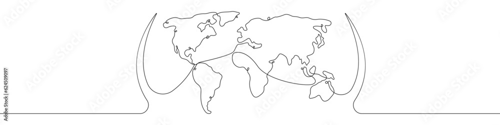 World map icon line continuous drawing vector. One line World map icon ...