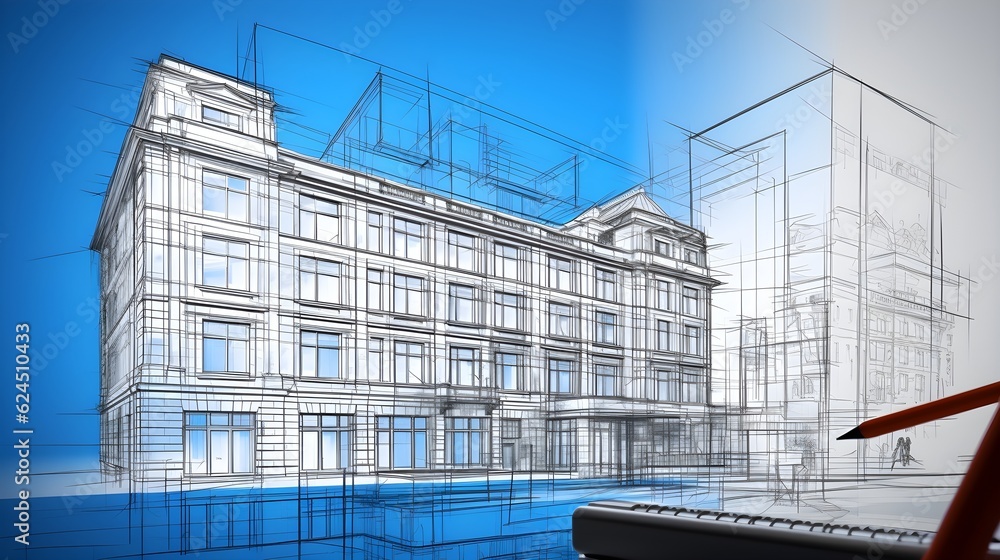 Photo The image showcases a detailed blueprint of a exterior building ...