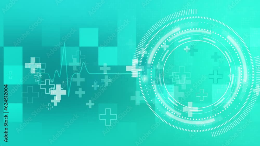 Motion medical geometric shapes of crosses on green abstract background ...