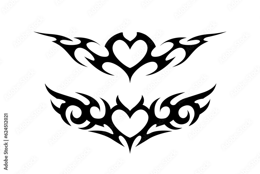 Neo tribal heart tattoo art in Y2k style. Aesthetic 2000s tattoo ...