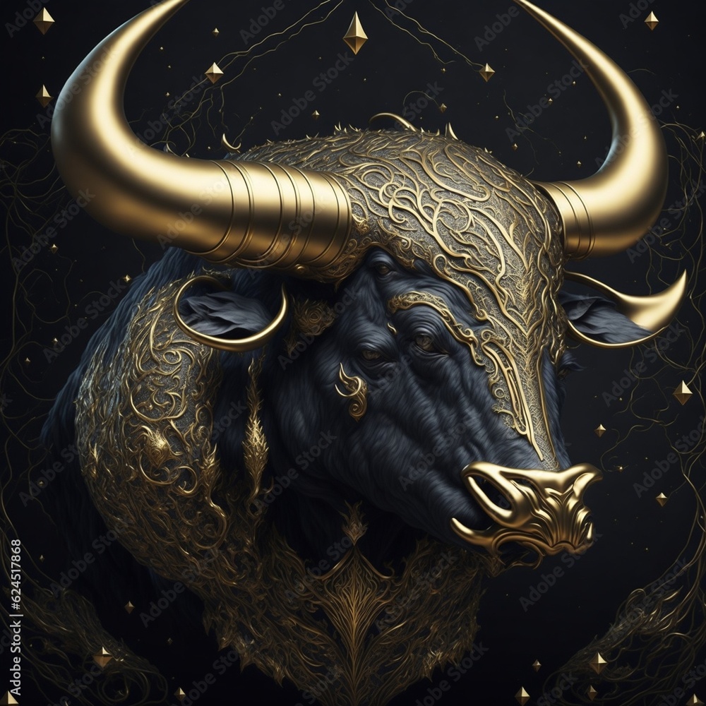 Explore a mesmerizing Taurus zodiac artwork: gold and black, highly ...