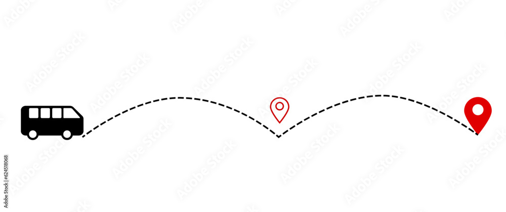 Abstract icon with black bus route line on white background for concept ...