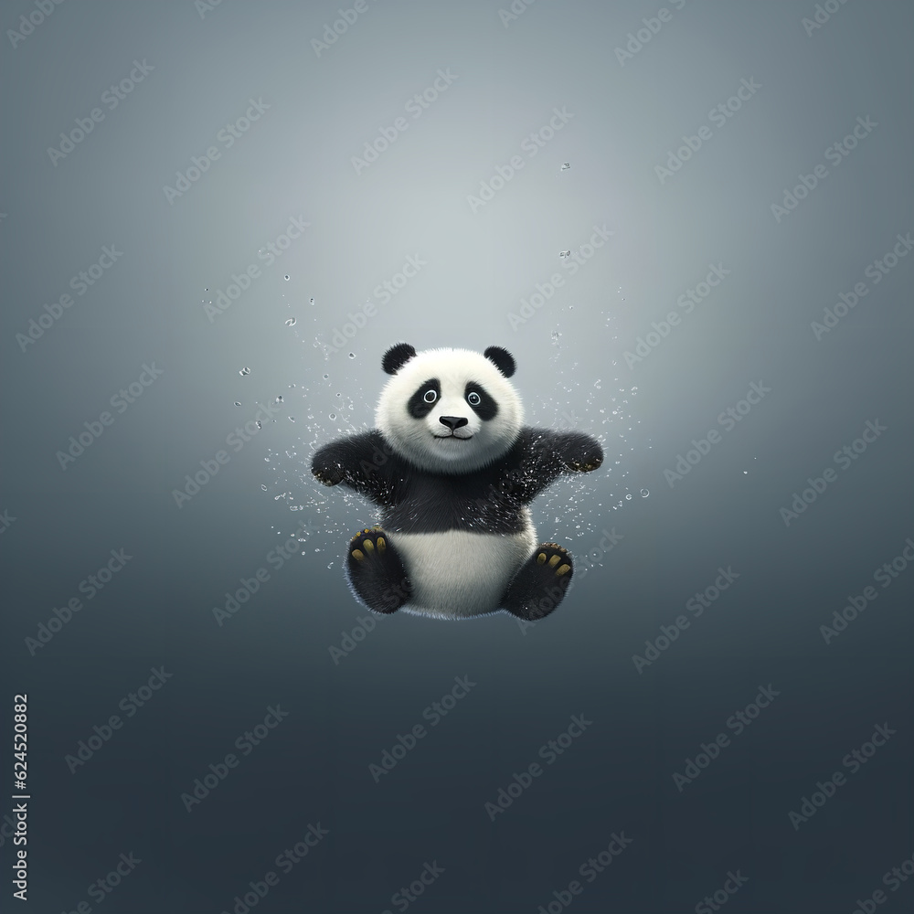 panda diving 3d Generative AI | Uwalls.co.uk