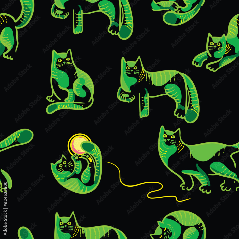 Neon Cats vector set (different poses) Stock Vector | Adobe Stock