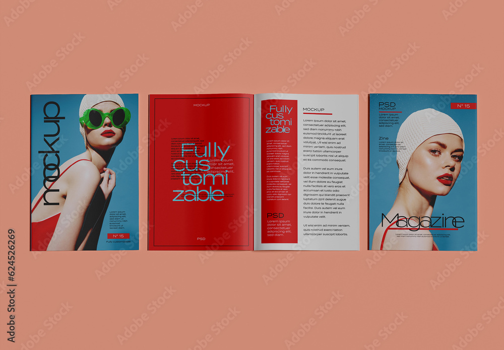 Open Magazine and Cover Mockup Stock Template | Adobe Stock