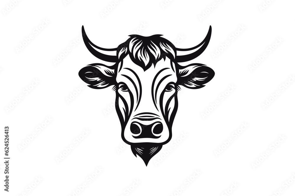 Doodle inspired Cow face, cartoon sticker, sketch, vector, Illustration ...