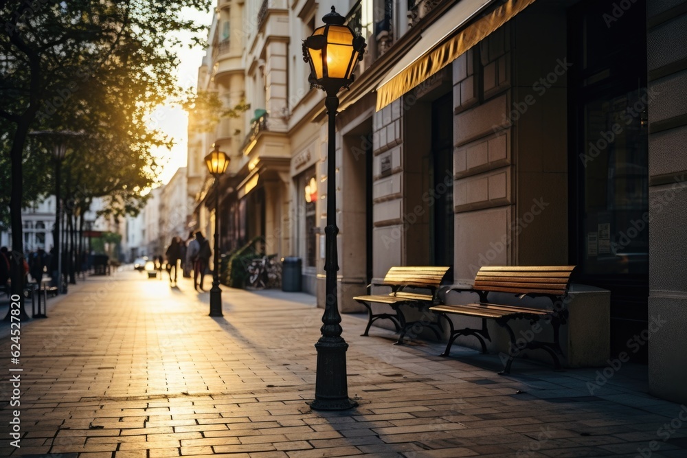 European Street with Old Stone Buildings and Clean Cobbled Paths ...