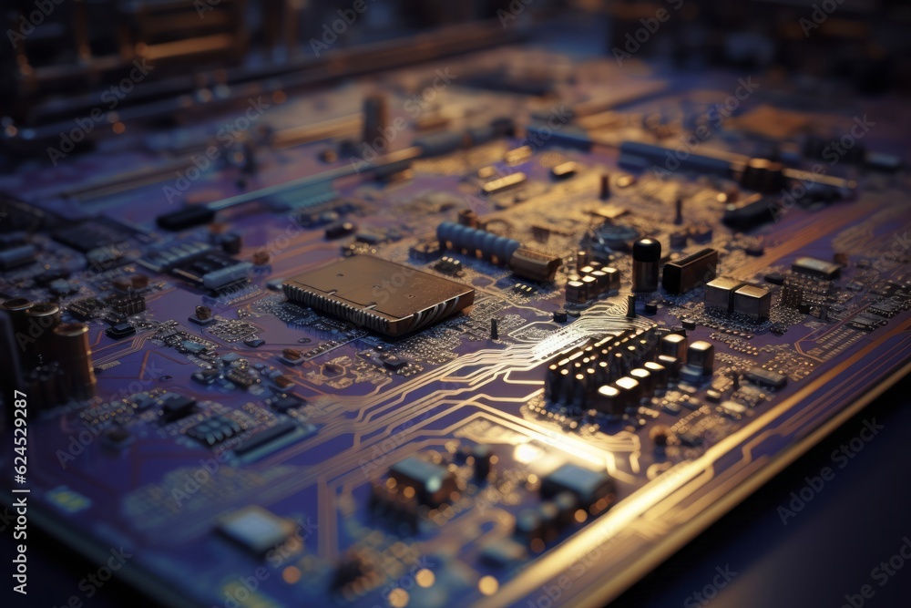 electronic circuit board, Circuit Board with Wiring in Light Indigo and ...