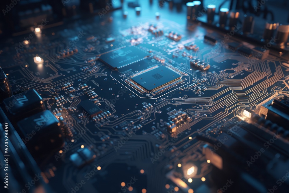 electronic circuit board, Circuit Board with Wiring in Light Indigo and ...