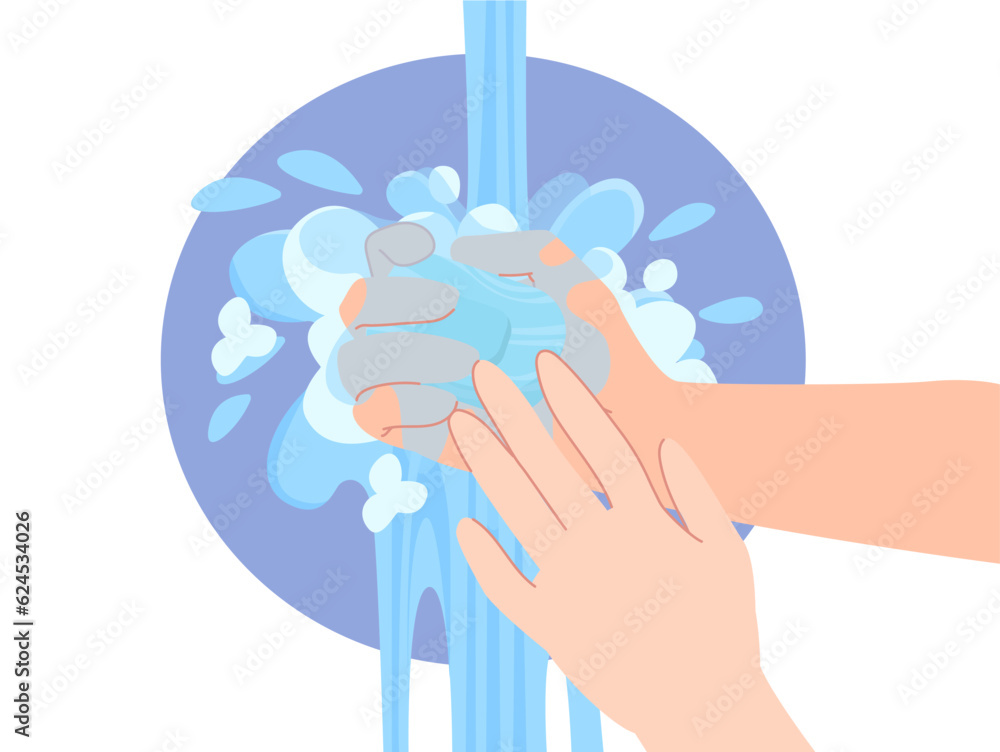 Character wash hands concept. Cleanliness and hygiene, household chores ...