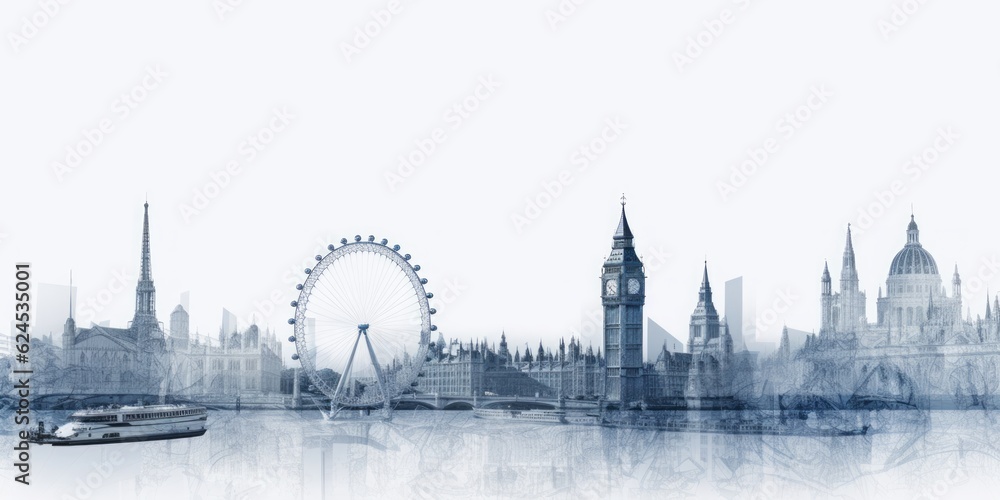 ภาพประกอบสต็อก panorama of london pencil, Silhouette of London Skyline ...
