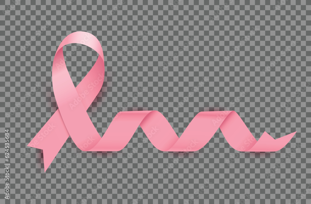 Pink ribbon for Breast Cancer Awareness Month October. Curly pink ...