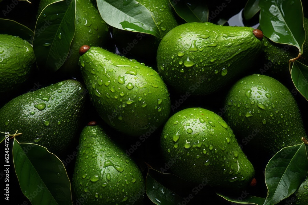 Green avocados background that seems like it was just picked. View from ...