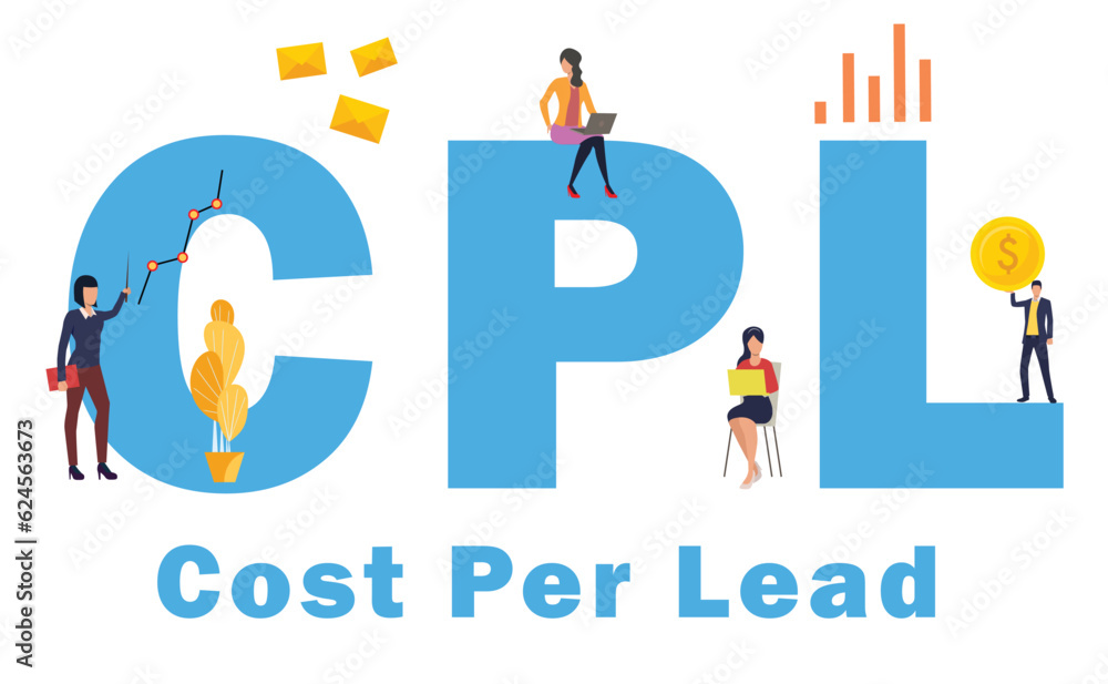 CPL (Cost Per Lead) vector illustration Concept with keywords, letters ...