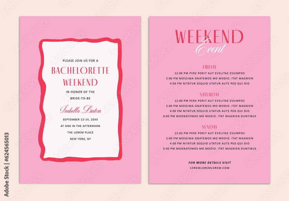 Bachelorette Weekend Party Invitation Card Stock Template | Adobe Stock