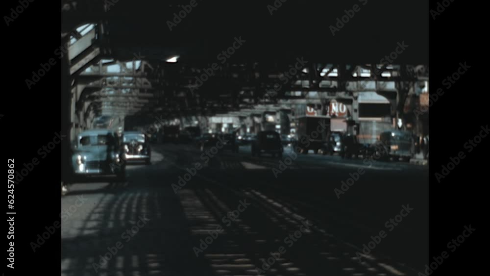 Third Street Elevated Train 1944 - Pedestrian and street traffic under ...