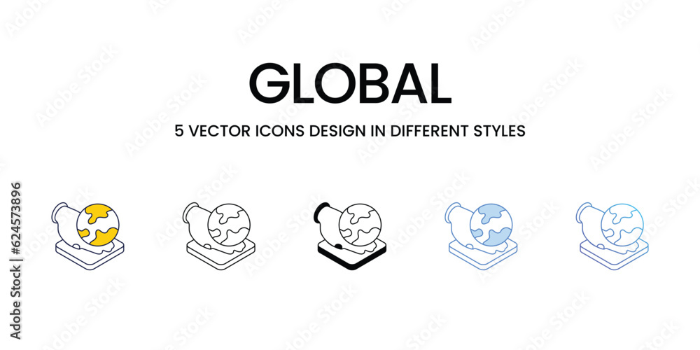 Vetor de Global Icon Design in Five style with Editable Stroke. Line ...