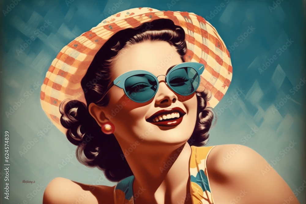 pinup of a woman, Happy 1950s Poster of a Girl with Sunnies Showcases ...