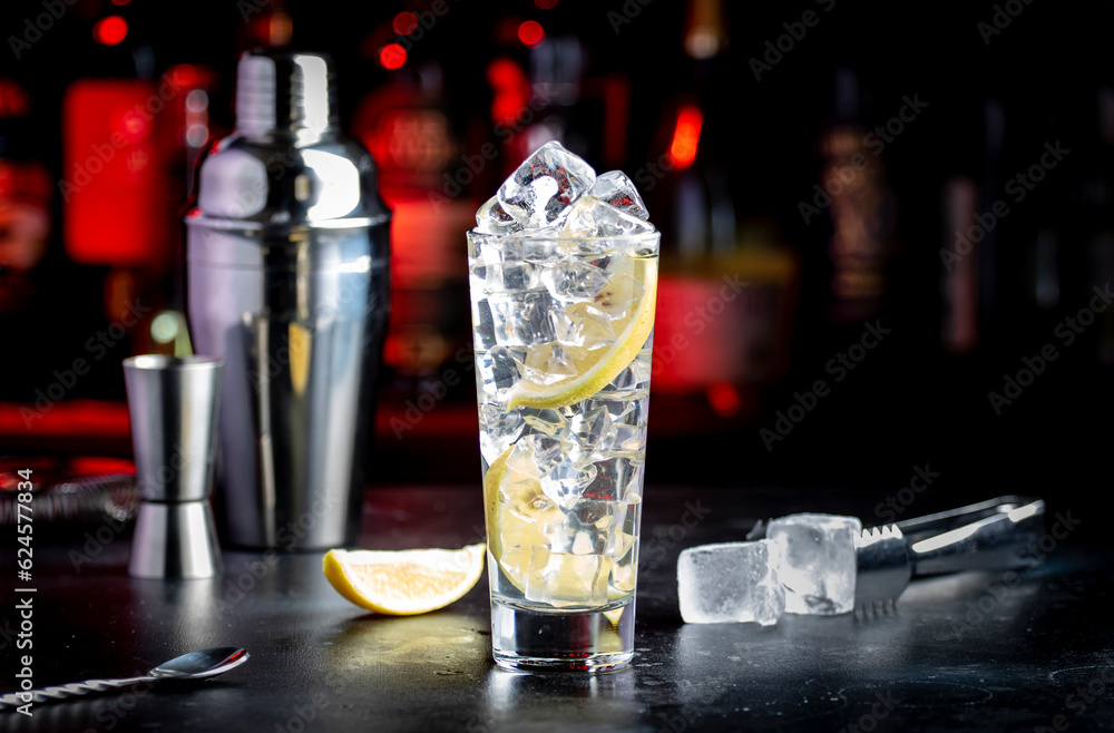 Vodka tonic alcoholic cocktail drink with cold vodka, lemon juice ...