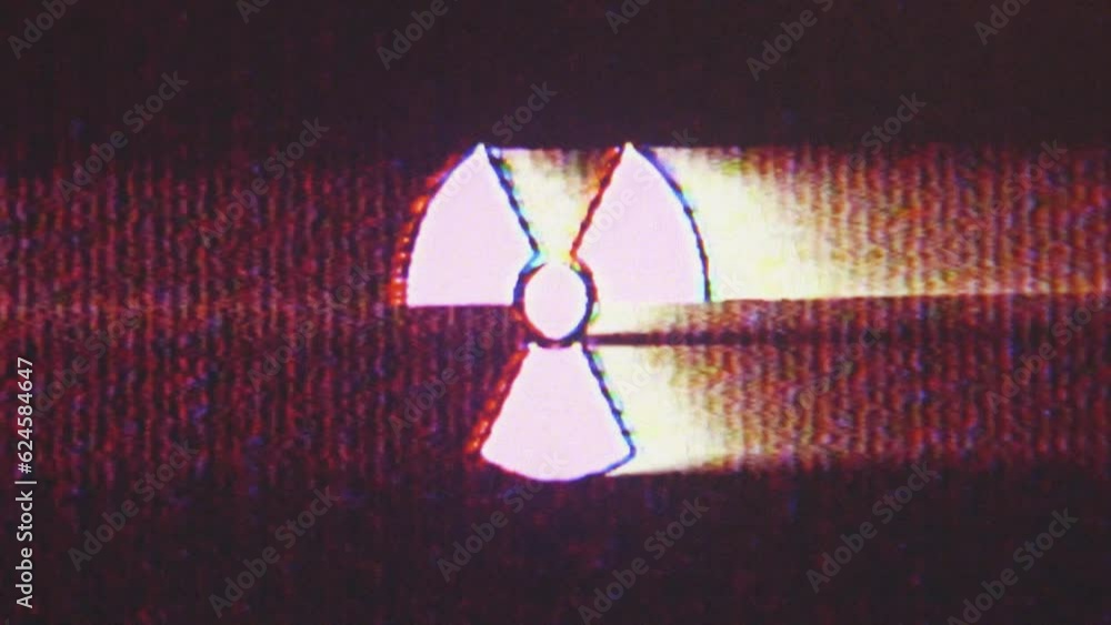 Nuclear warning sign, glitch art, retro, VHS glitch, radioactive energy ...