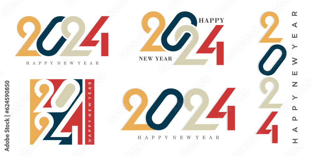 2024 Happy New Year logo text design. 2024 number design template ...