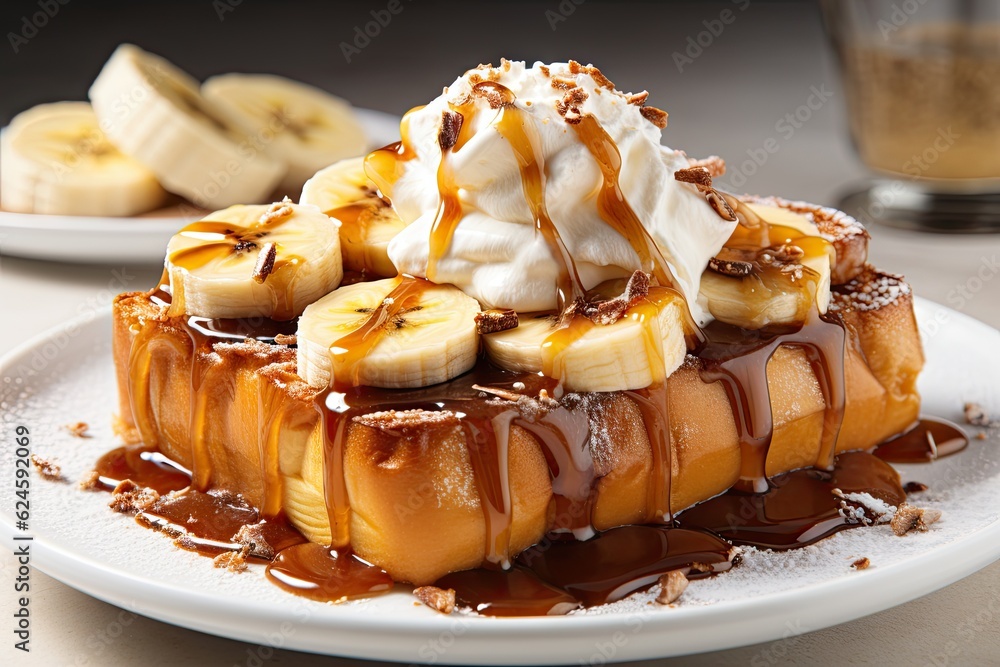 Banoffee Toast with Banana Slice, Vanilla ice cream, fresh cream ...