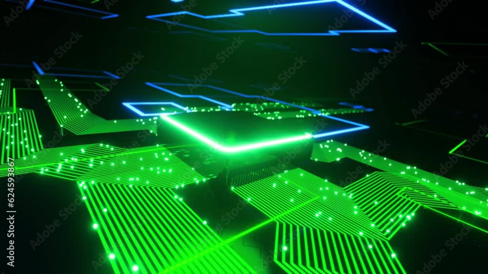 Stockvideon High Tech CPU Processing Data. Signals from the chip are flowing. Technology science ...