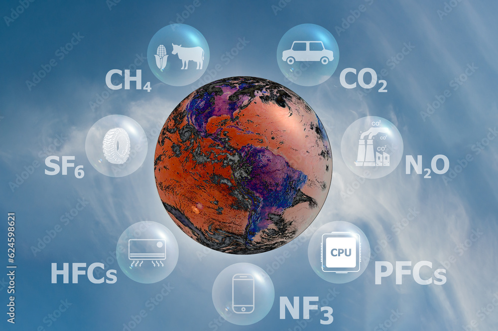 Concept depicting the issue of carbon dioxide emissions and other gases ...