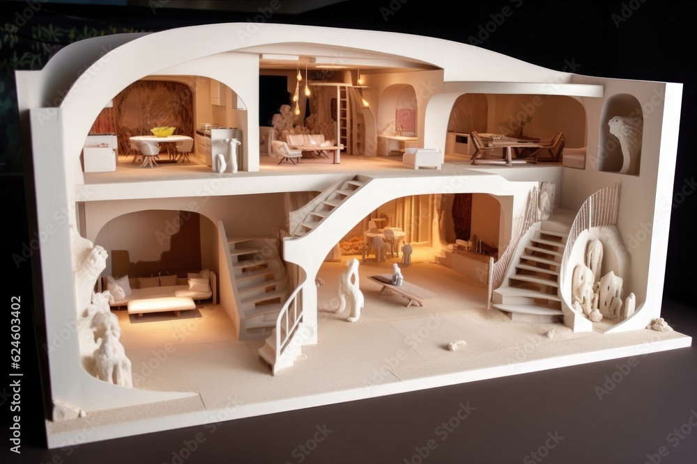 cross-section of 3d printed home revealing interior layout, created ...