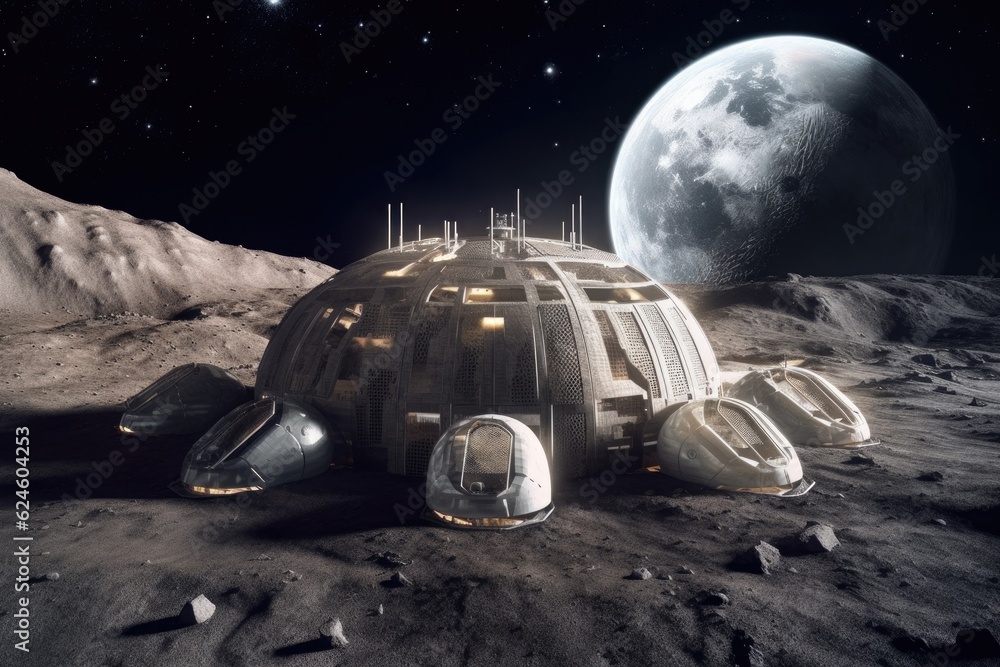 3d-printed space habitat using lunar regolith, created with generative ai Stock Illustration ...