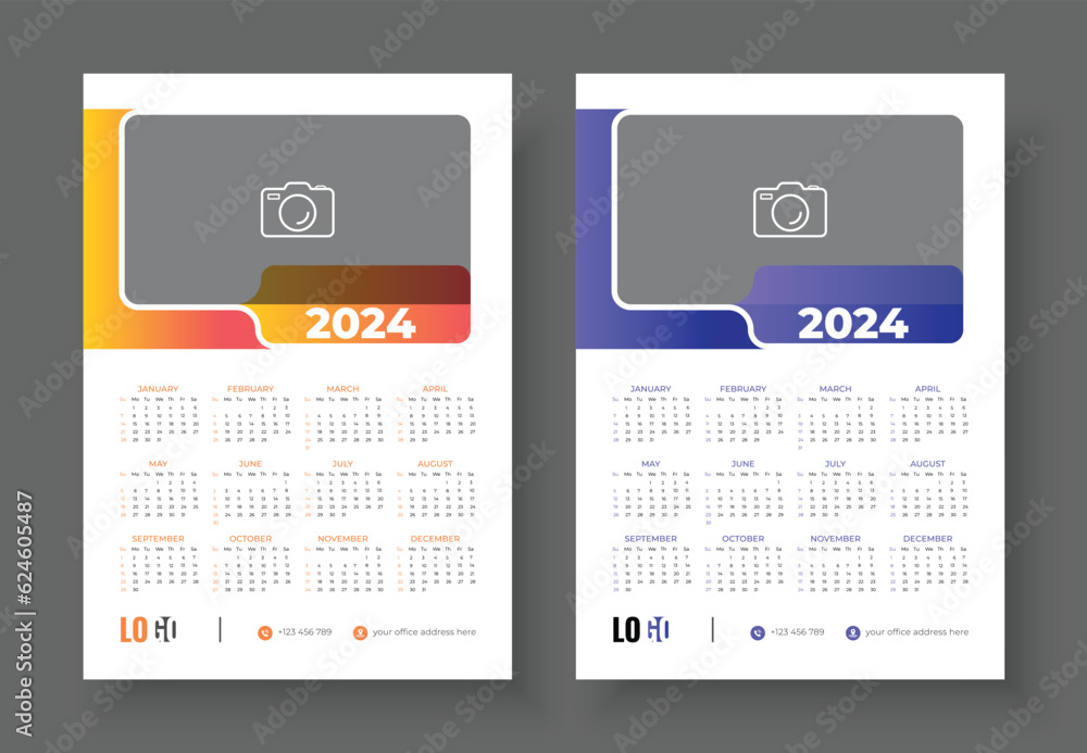 Vetor de One page wall calendar design for 2024. Modern wall calendar ...