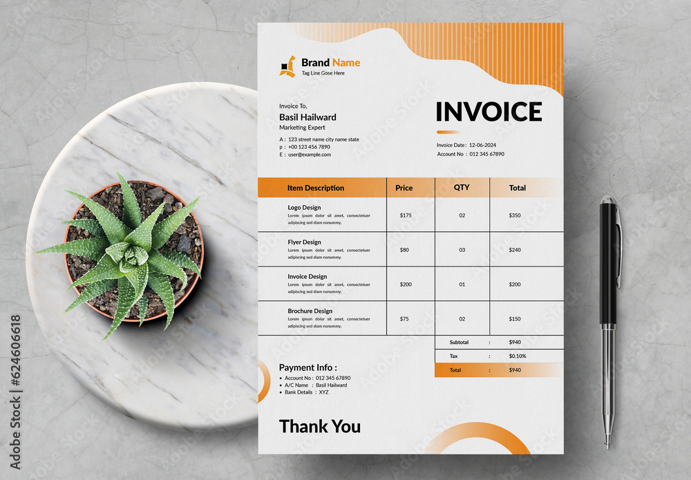 Simple Invoice Stock Template | Adobe Stock