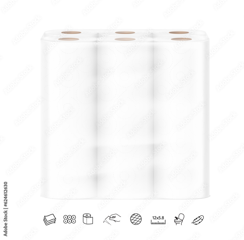 Set of toilet paper roll mockup. Vector illustration isolated on white ...