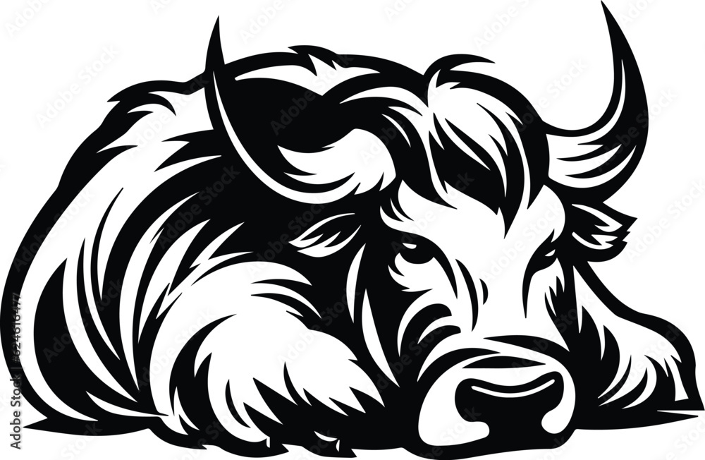 Yak Sleeping Logo Monochrome Design Style Stock Vector | Adobe Stock