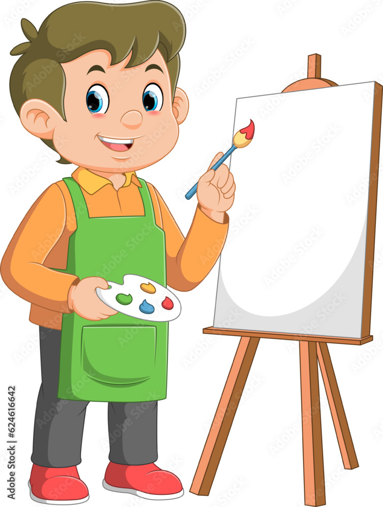 Cartoon boy painting on white background Stock Vector | Adobe Stock
