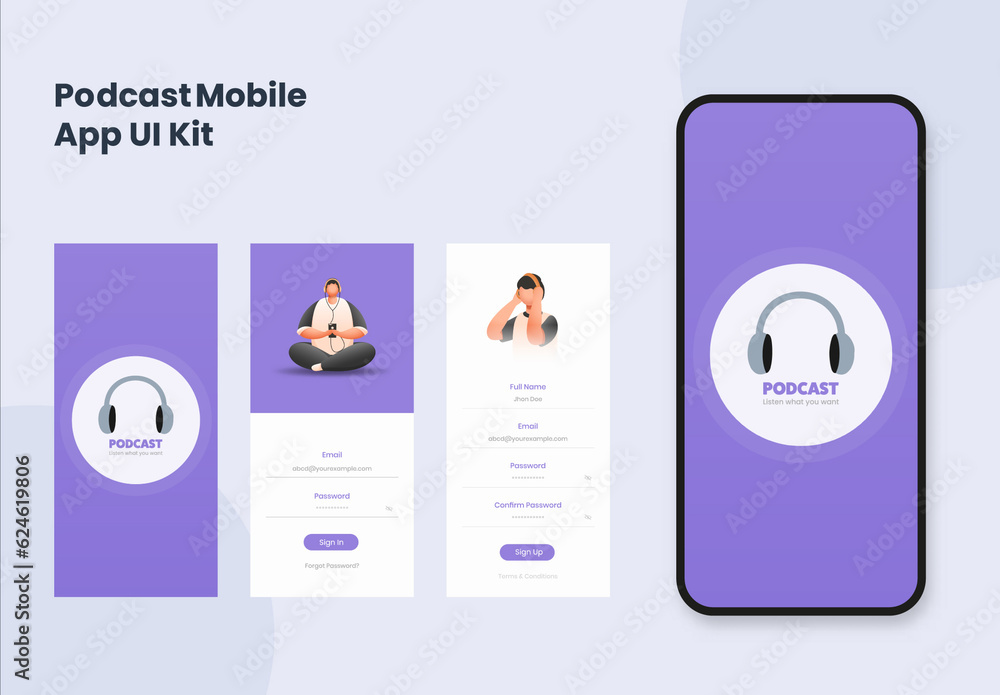 Set of UI, UX, GUI Screens Podcast Mobile App Including Sign In, Create ...