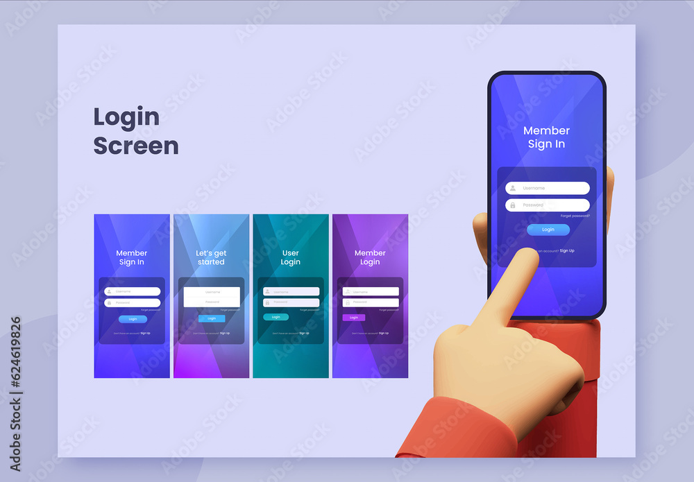 Login Screen App Ui Kit in Multi-colored for Mobile Application and ...