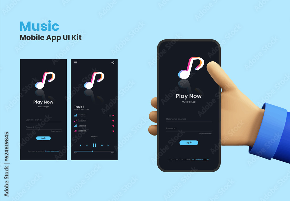 Music Mobile App UI Kit Including as Play Now, Track 1 Screen for ...